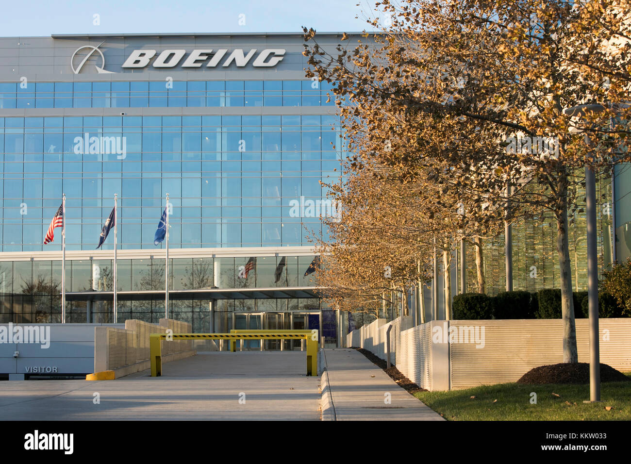 A logo sign outside of a facility occupied by The Boeing Company in ...