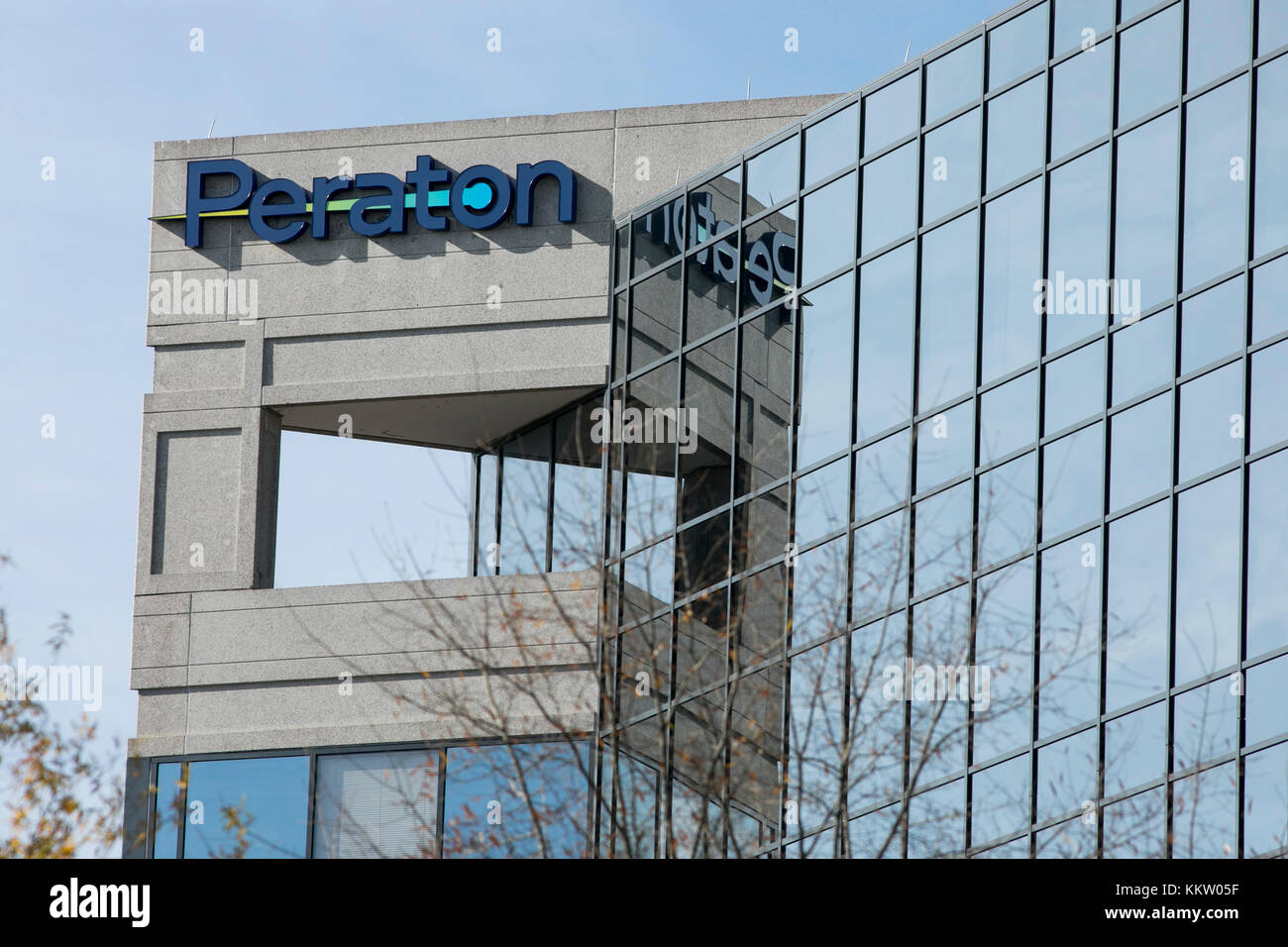 A logo sign outside of a facility occupied by Peraton in Herndon ...