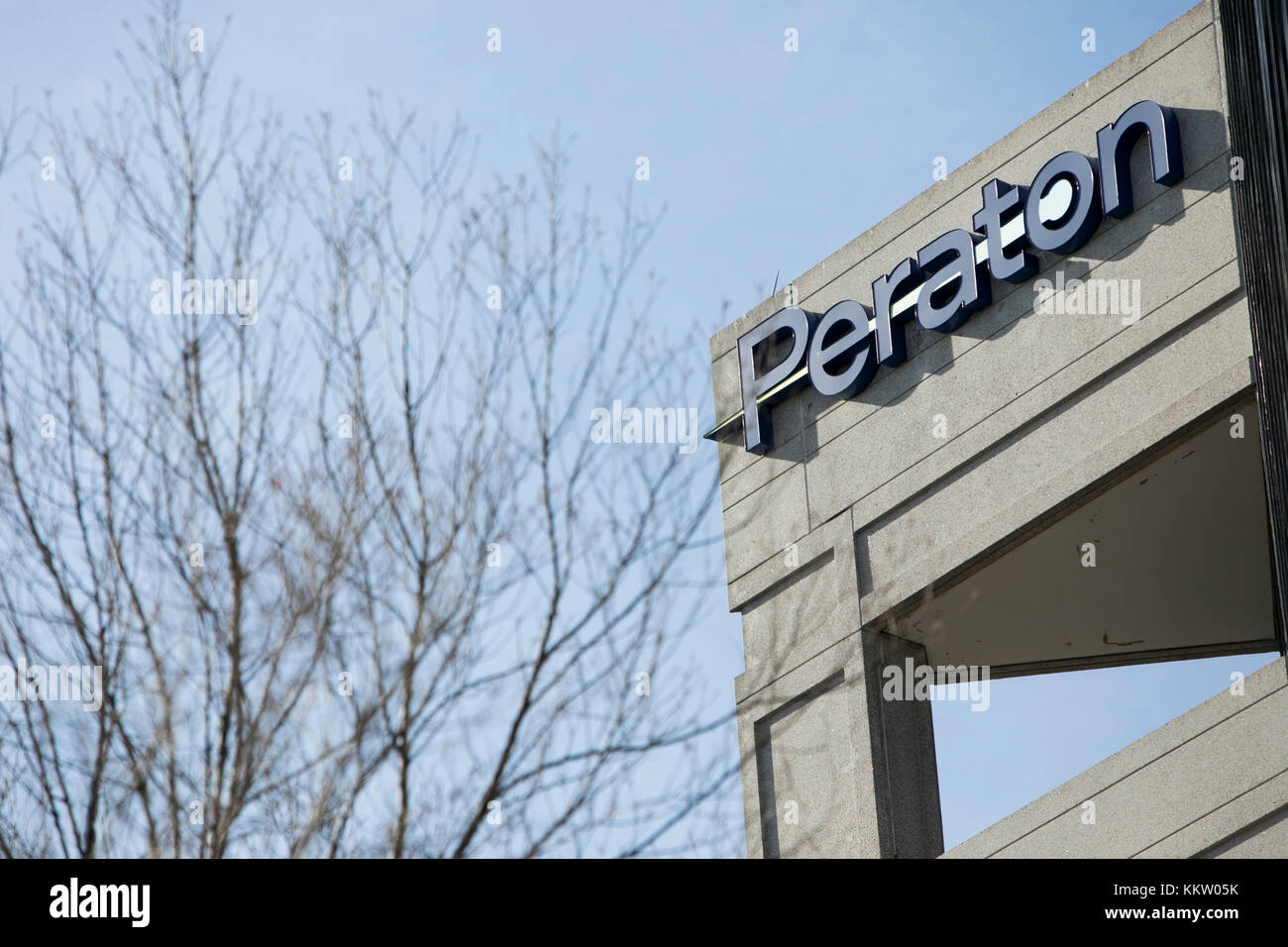 A logo sign outside of a facility occupied by Peraton in Herndon ...