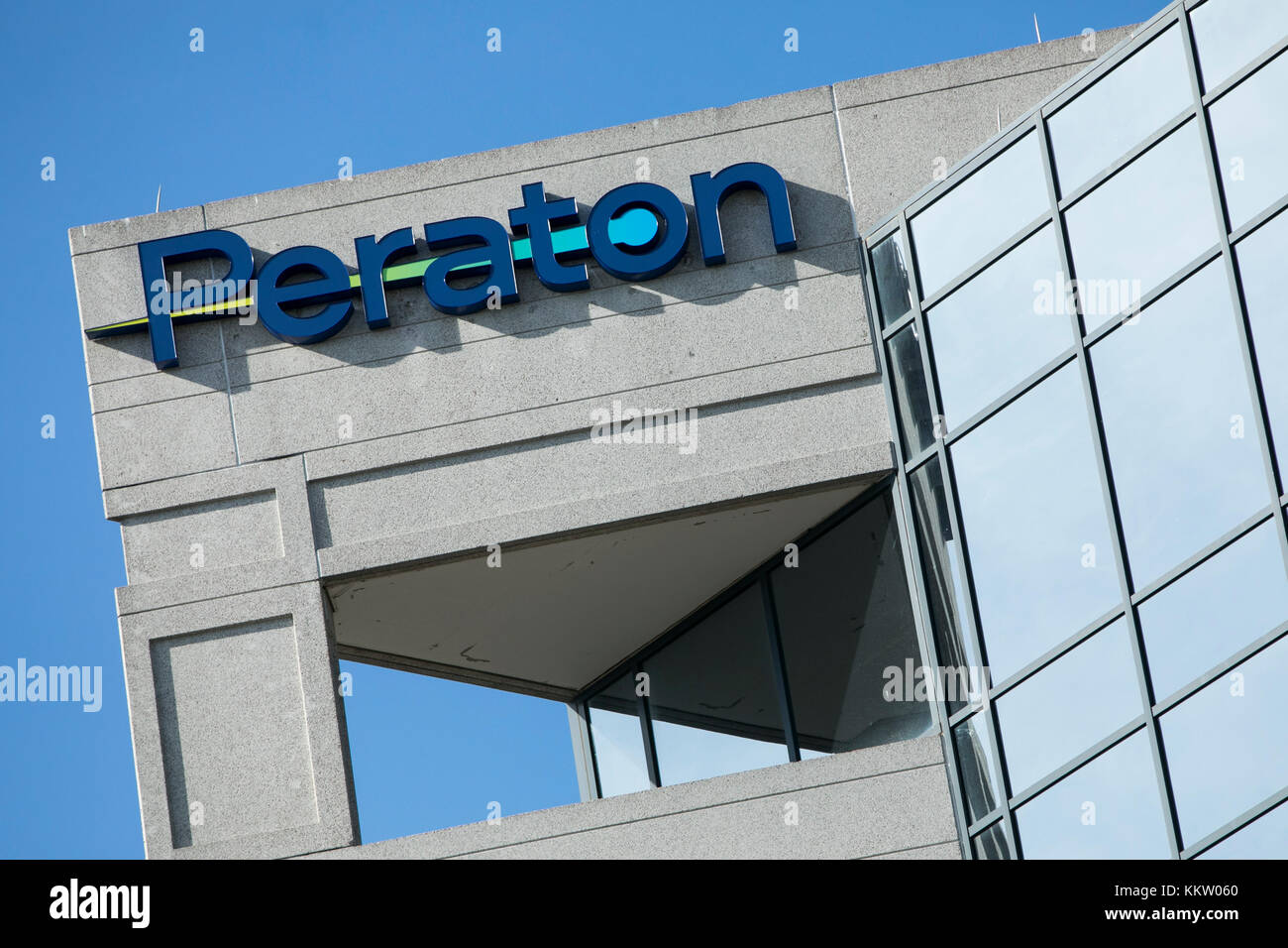 A logo sign outside of a facility occupied by Peraton in Herndon ...