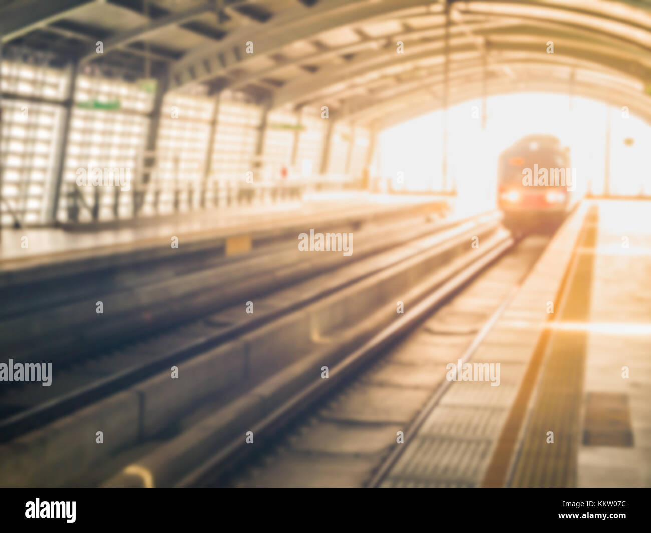 Abstract blurred train come to station for business hour in Blur ...