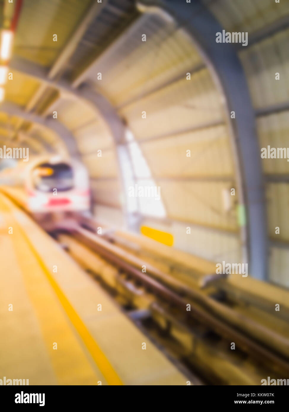 Abstract blurred train come to station for business hour in Blur ...
