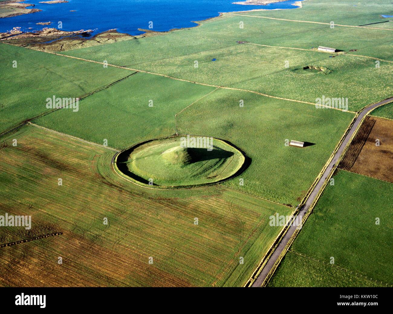 W. over Maes Howe prehistoric Neolithic chambered cairn and passage ...
