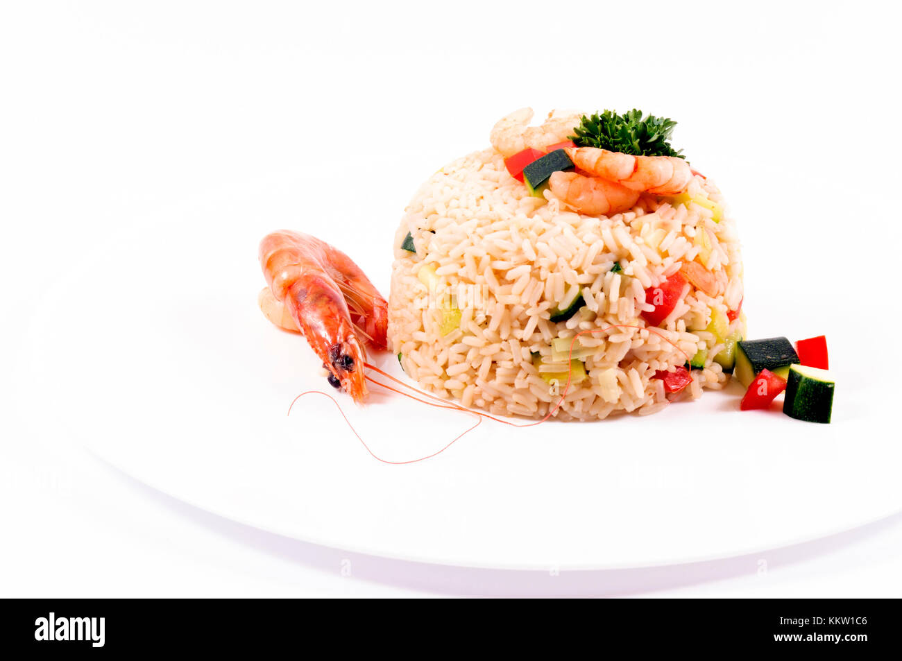 Seafood and rise in the plate Stock Photo - Alamy