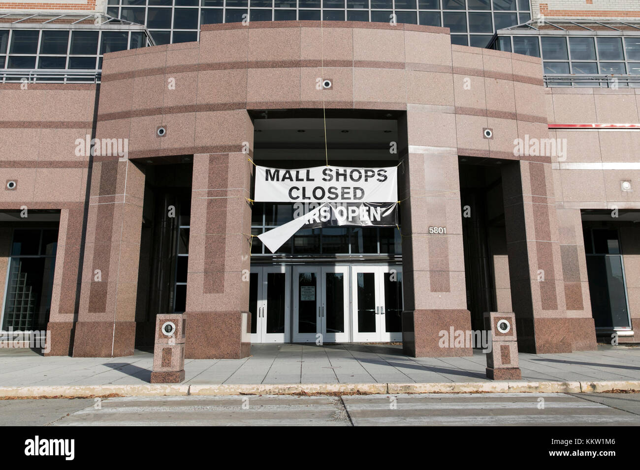 A banner that reads "Mall Shops Closed" outside of the now closed ...