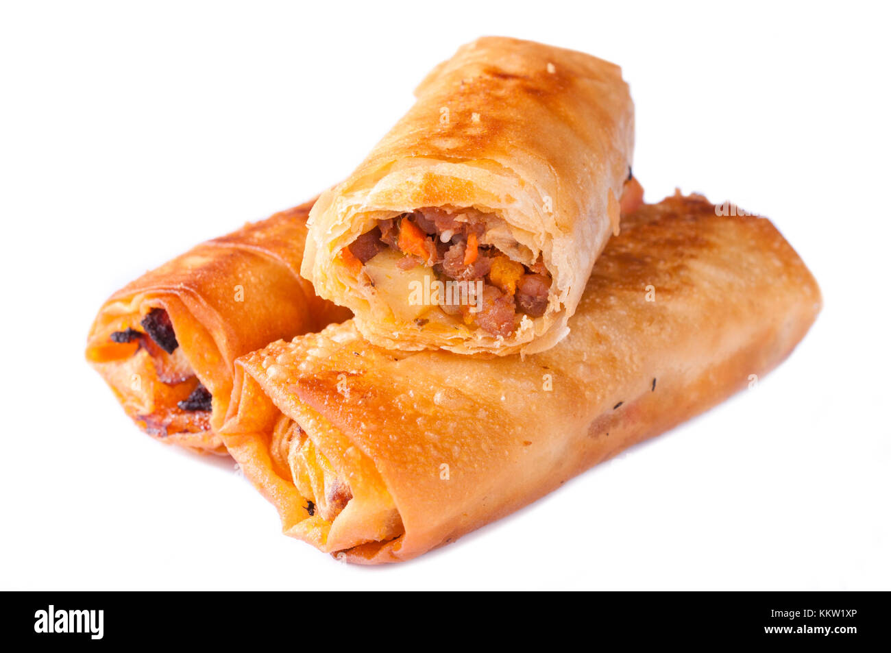 Spring rolls with vegetables and meat isolated on white background ...