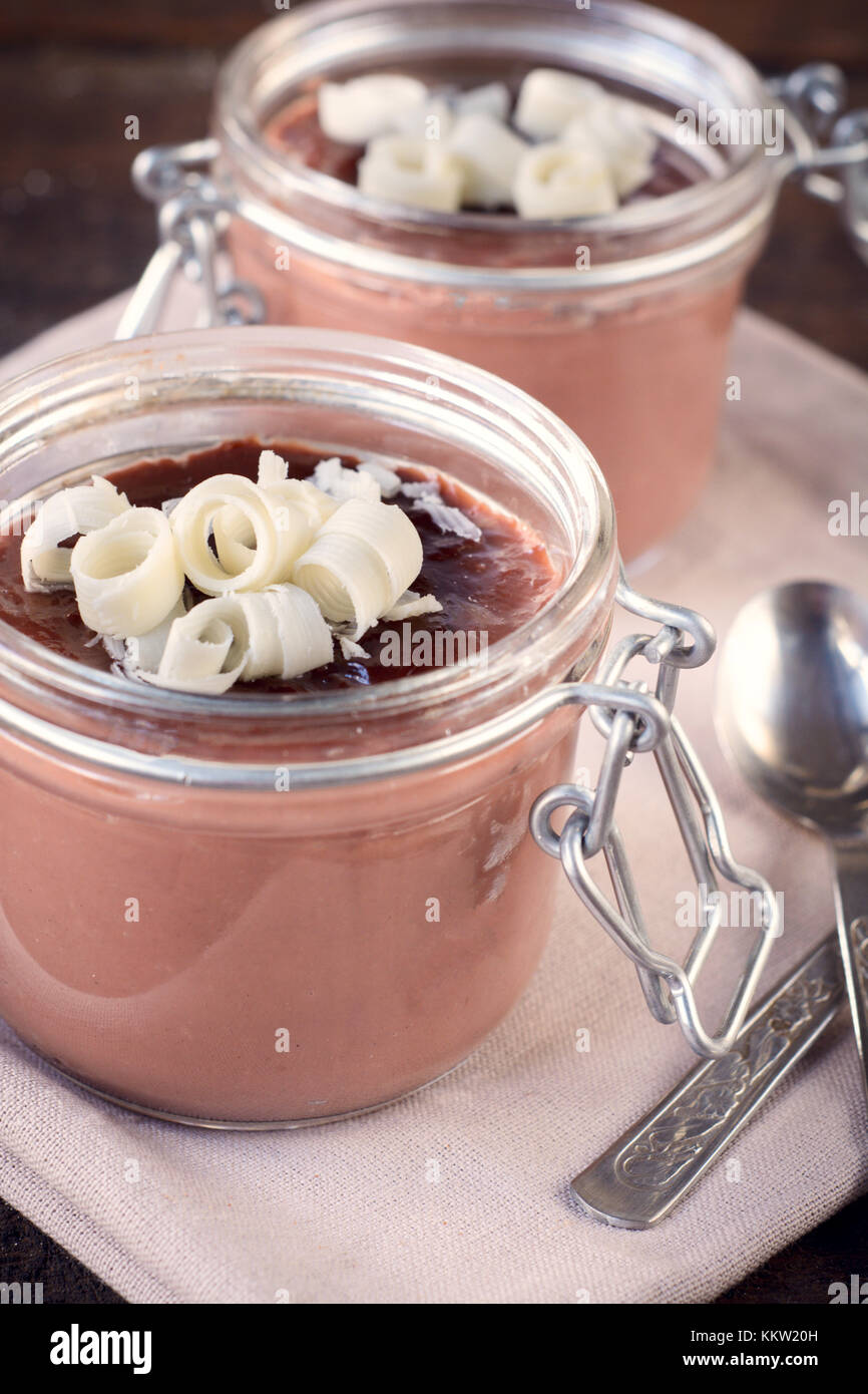 Sweet chocolate puddings in the jar,selective focus Stock Photo - Alamy
