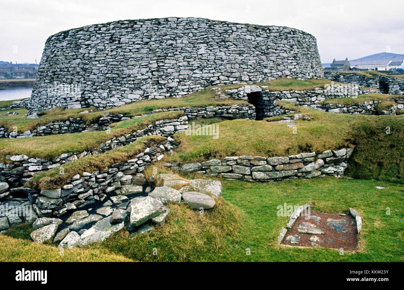 Massive broch walls and surrounding rooms of Clickhimin prehistoric ...