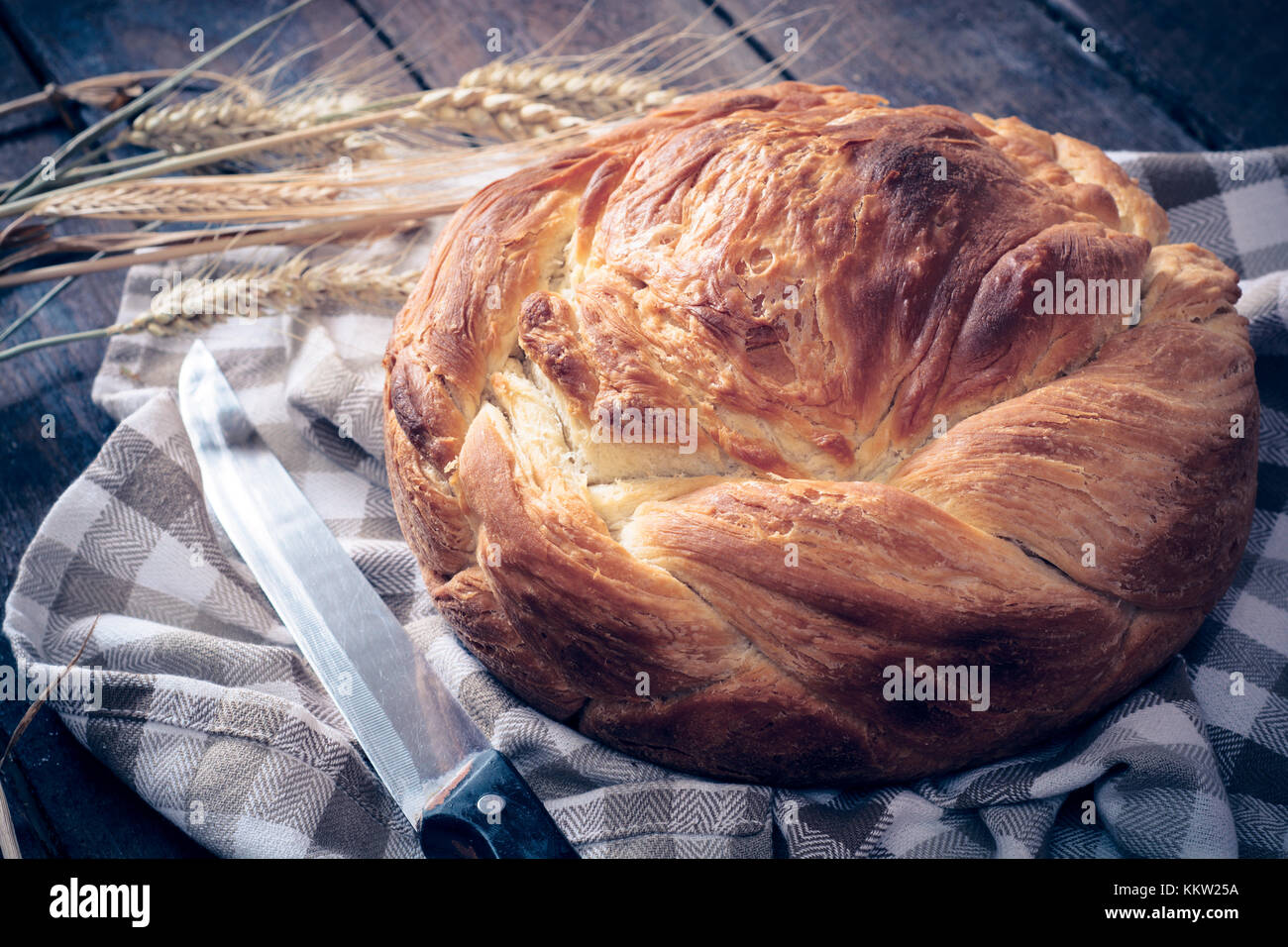 Traditional Serbian homemade banncok whit white flour and fat Stock ...