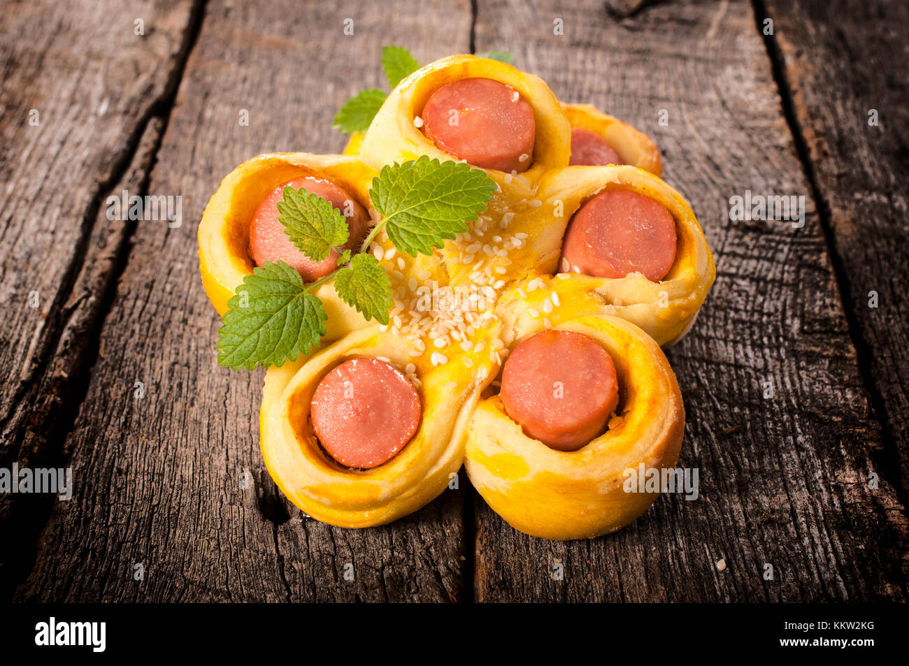 Selective focus on the front mini sausage pastry Stock Photo - Alamy