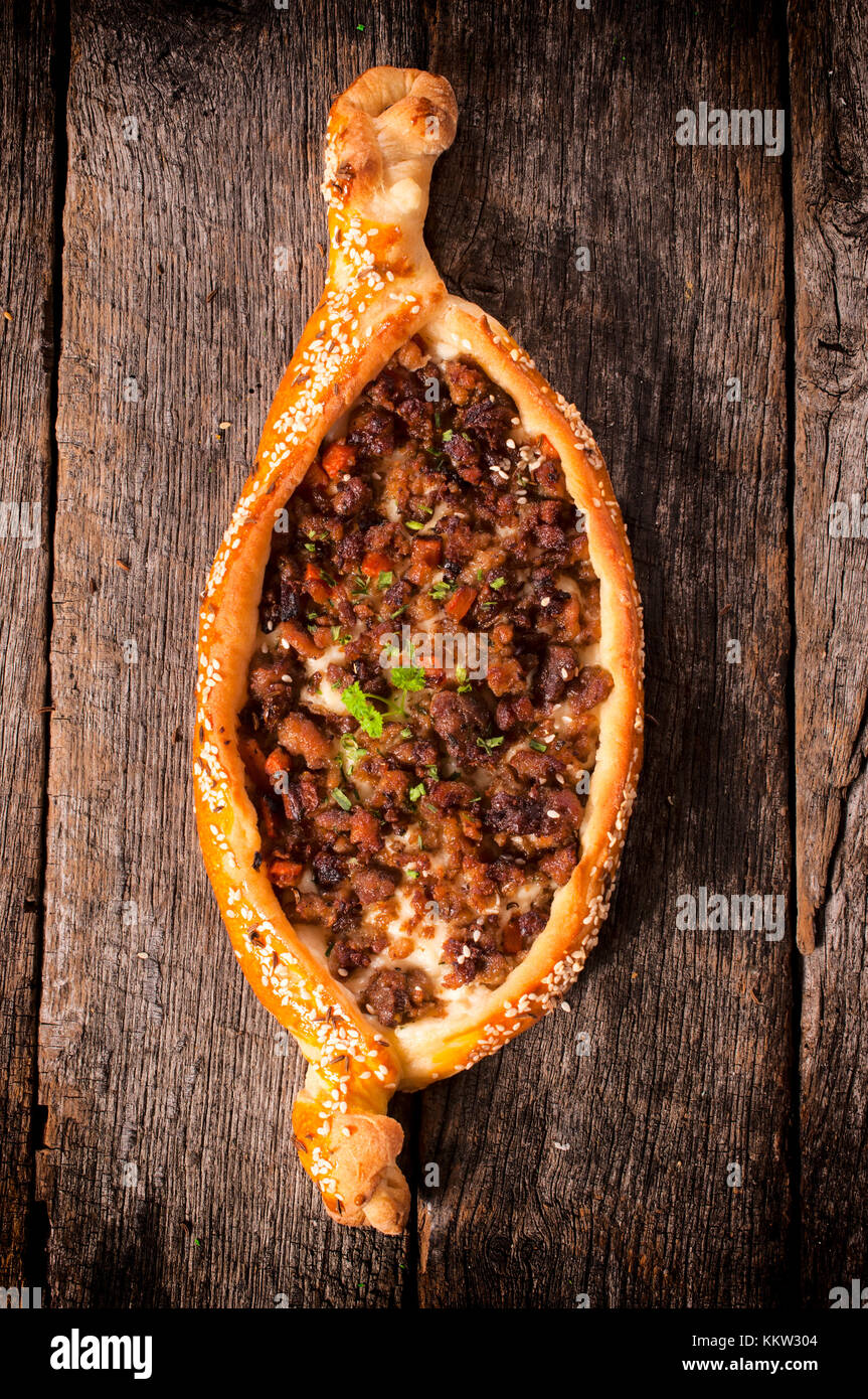 Traditional Turkish meal with pastry stuffed with meat and sauce Stock ...