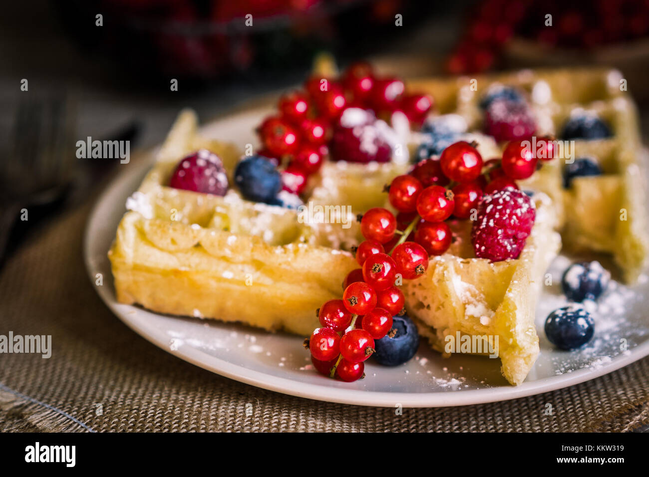 Waffles with berries Stock Photo - Alamy