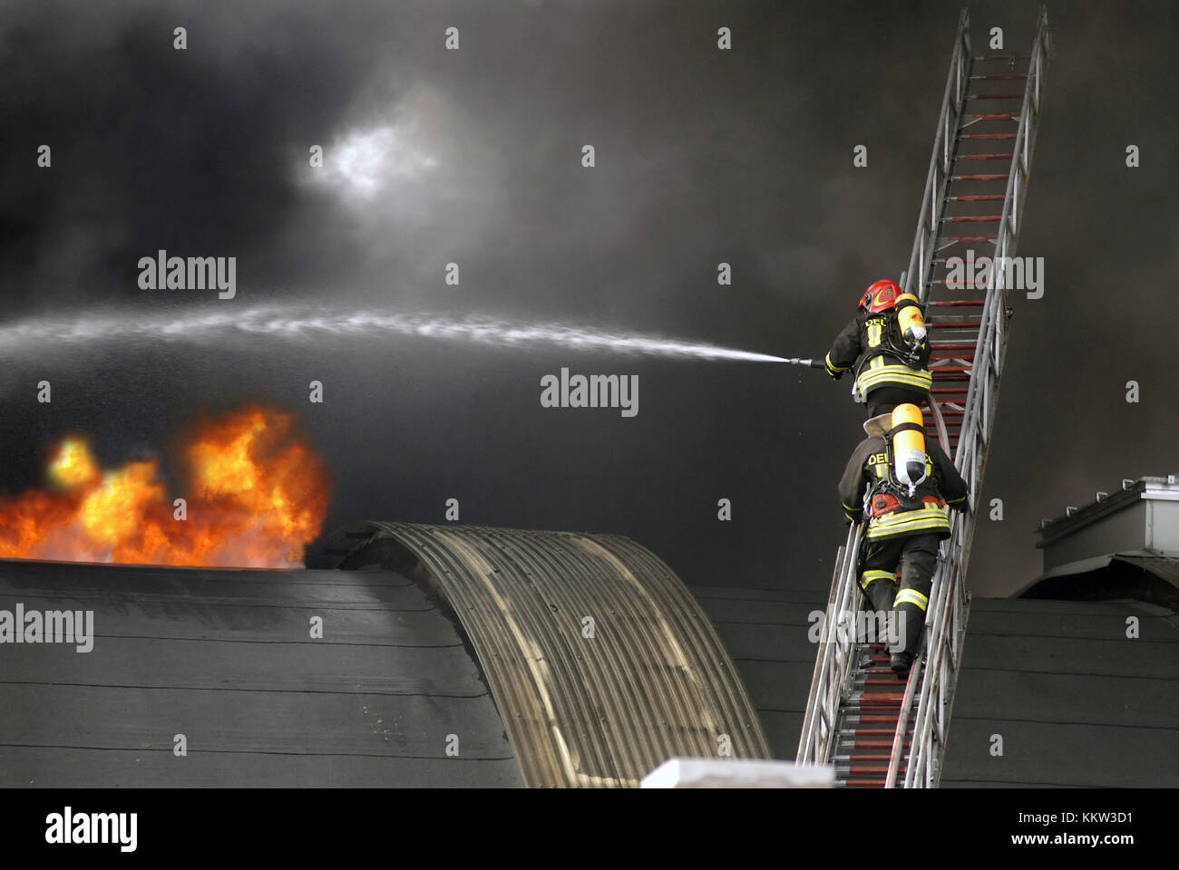 Milan (Italy), the Fire Brigade intervention on a fire Stock Photo - Alamy