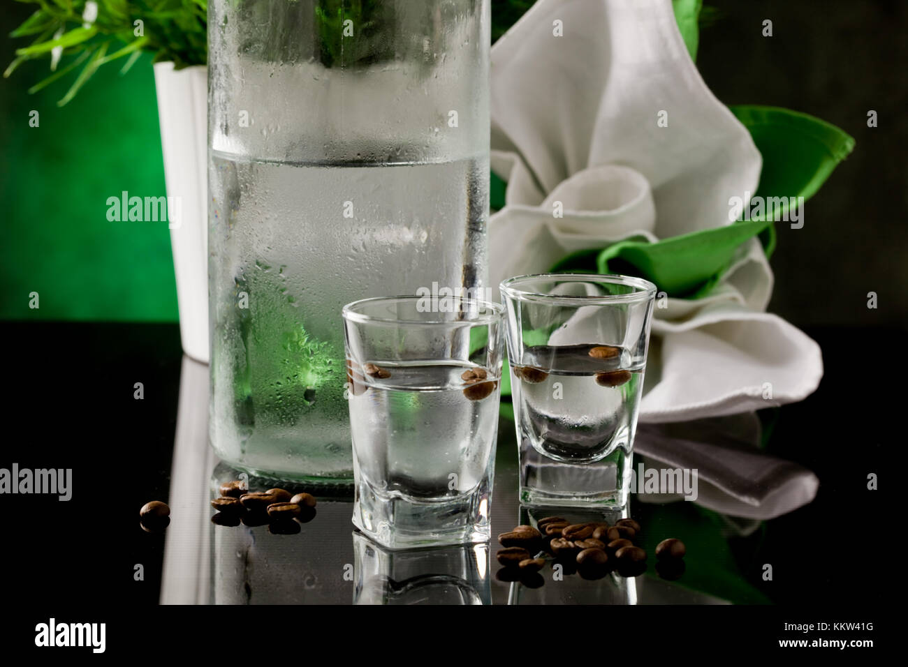 photo of two small glass with sambuca inside and coffee beans Stock ...