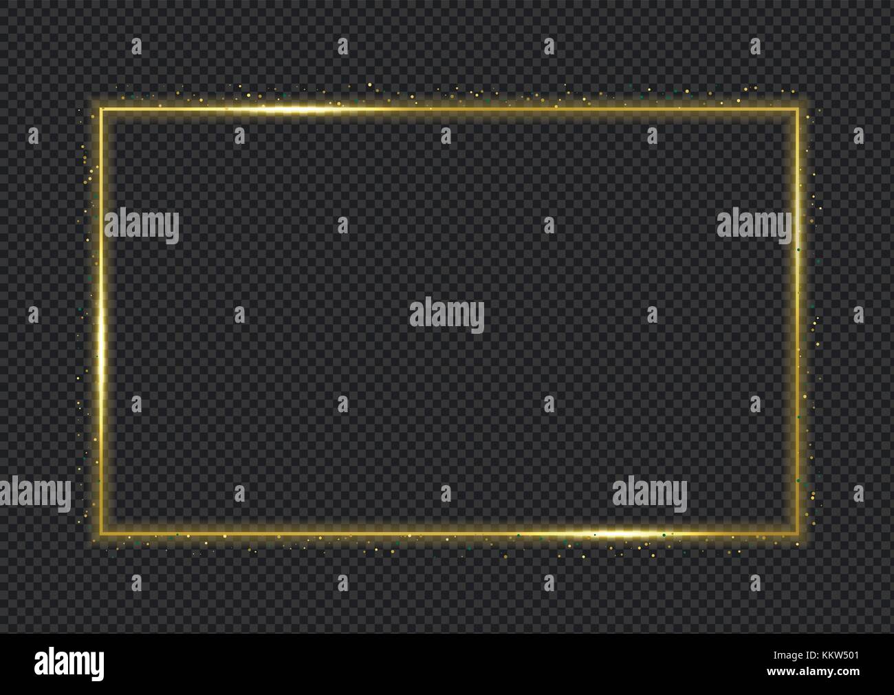 Magic golden rectangle frame with sparkles and glitters. Vector ...