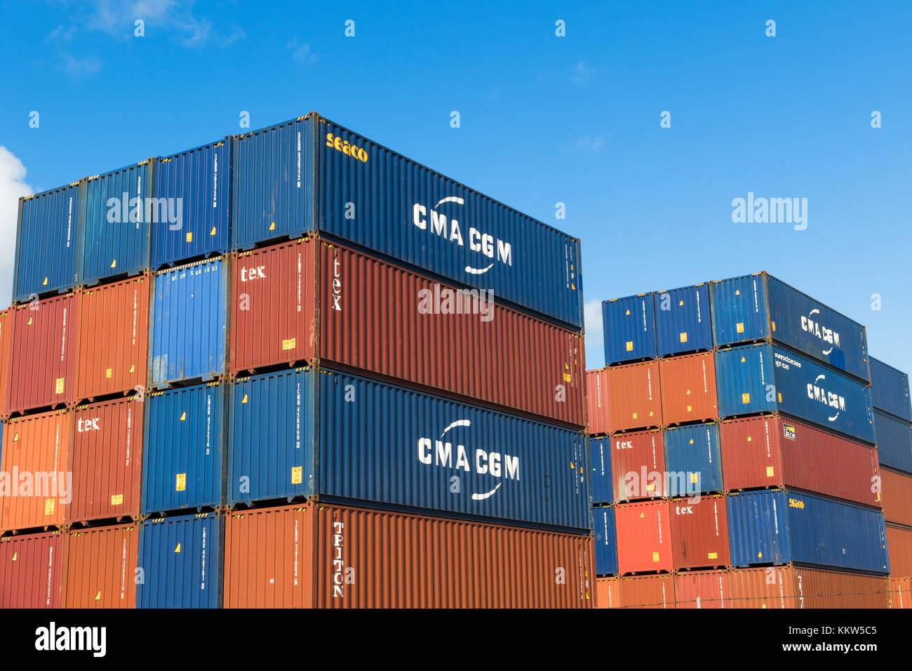 ROTTERDAM, THE NETHERLANDS - SEP 2, 2017: Sea containers stacked at a ...