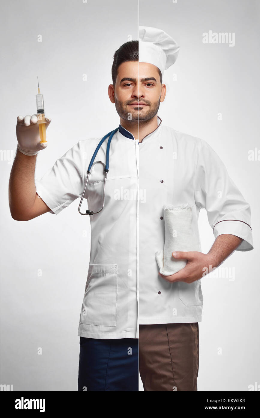 Combined photo of a chef and doctor Stock Photo - Alamy
