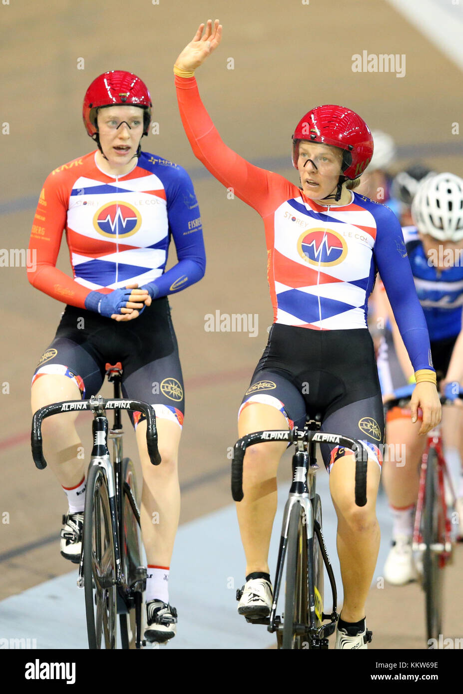 Storey Racing's Neah Evans (right) celebrates winning the Elite Women's ...