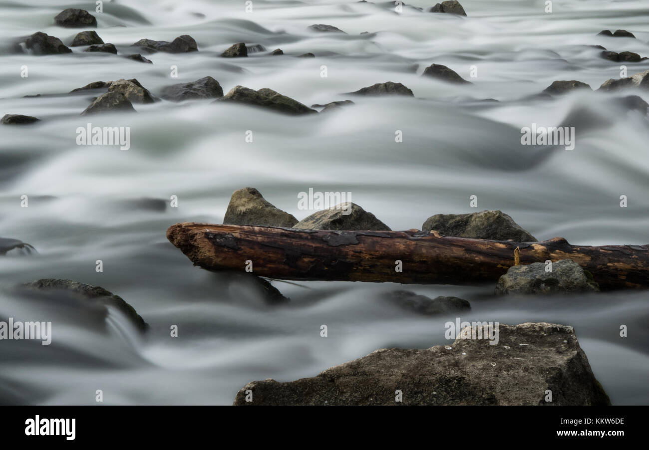 stem of a tree hanging between rocks in a river Stock Photo - Alamy