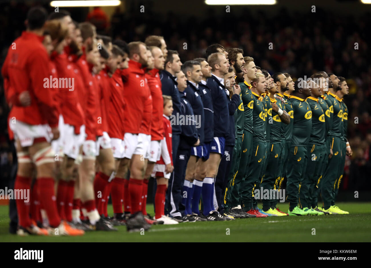 The South Africa team sing the National anthem before the Autumn ...