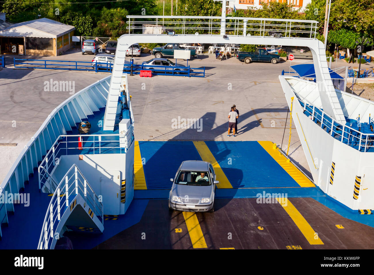 Pefki, Island Evia, Greece - 11, July 2017: Anchored large ferryboat ...