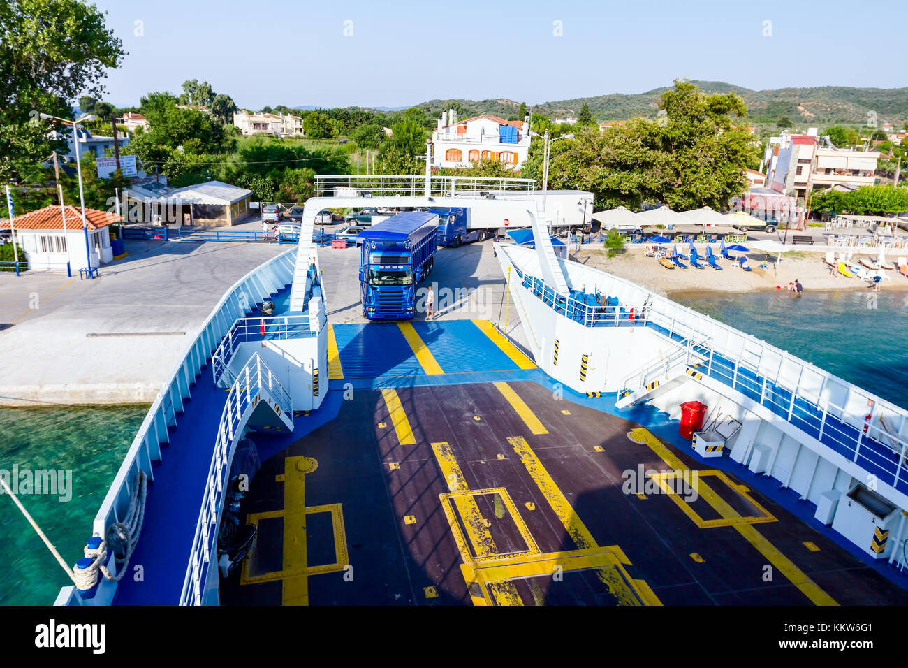 Pefki, Island Evia, Greece - 11, July 2017: Anchored large ferryboat ...