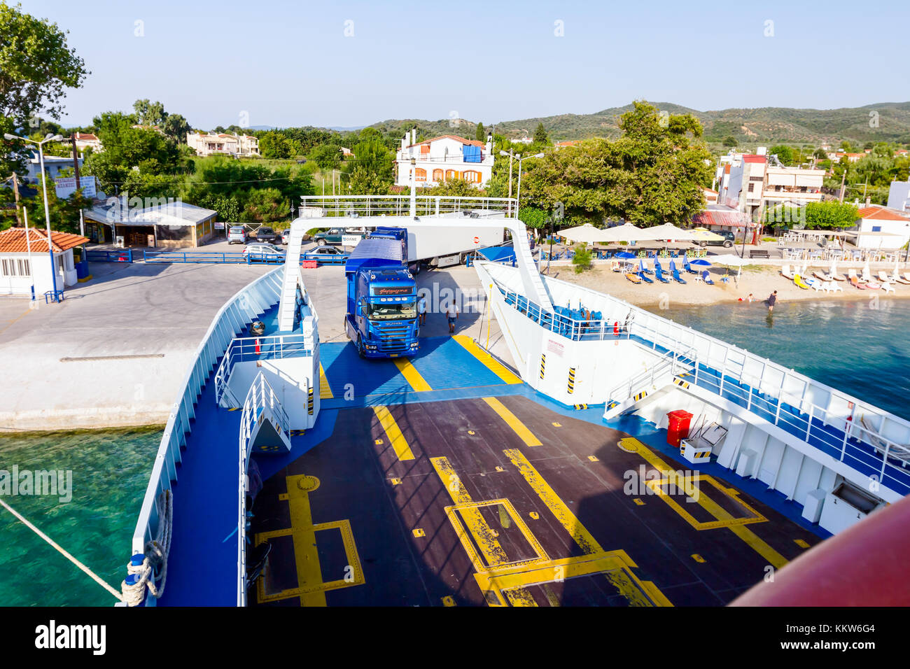 Pefki, Island Evia, Greece - 11, July 2017: Anchored large ferryboat ...