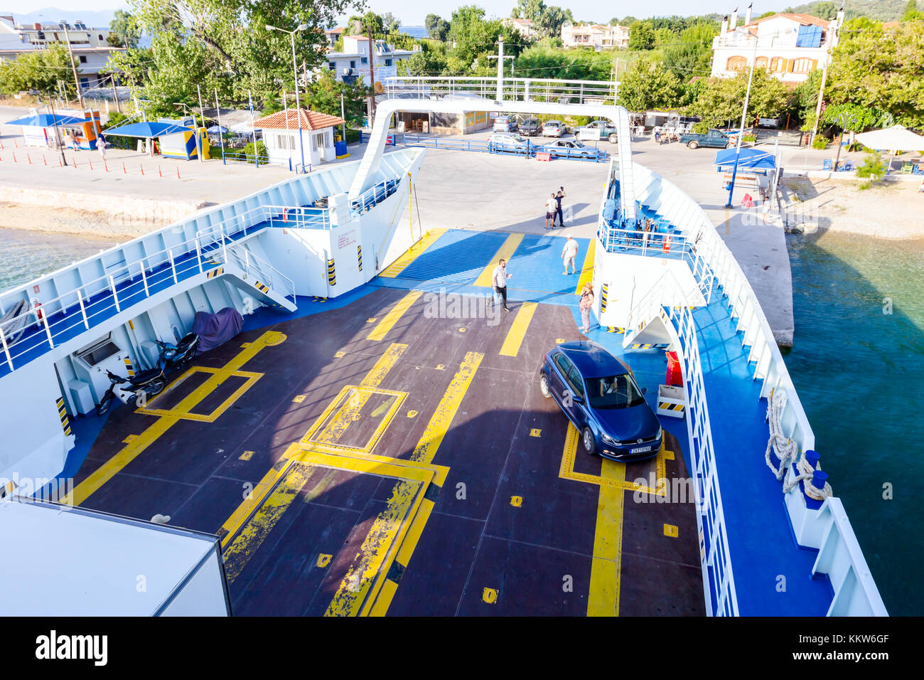 Pefki, Island Evia, Greece - 11, July 2017: Anchored large ferryboat ...