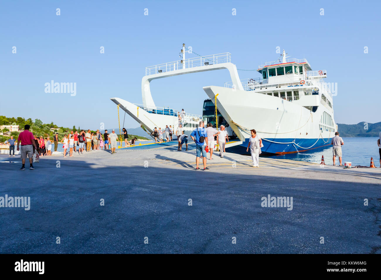 Pefki, Island Evia, Greece - 11, July 2017: Anchored large ferryboat ...