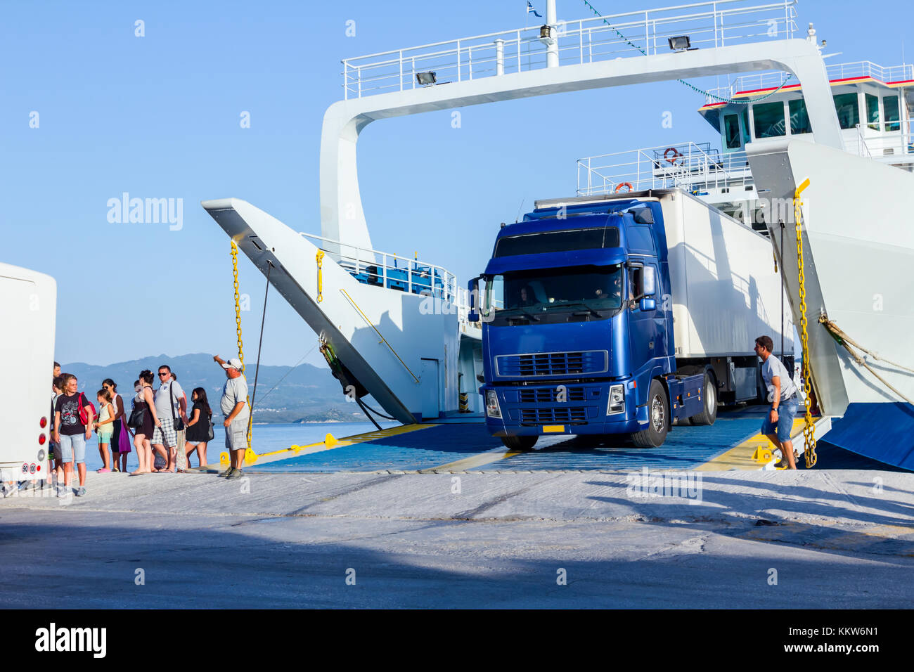Pefki, Island Evia, Greece - 11, July 2017: Anchored large ferryboat ...