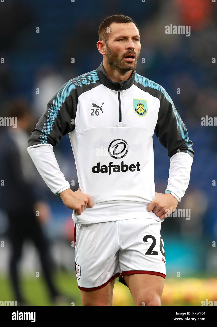 Burnley's Phil Bardsley warming up during the Premier League match at ...