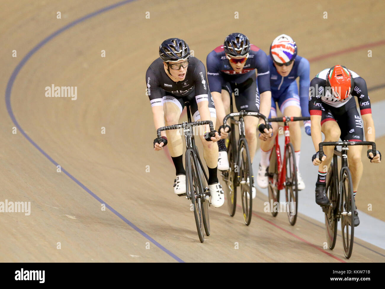 Team HMT Matthew Gibson (left) in the Elite Men's Points Race during ...