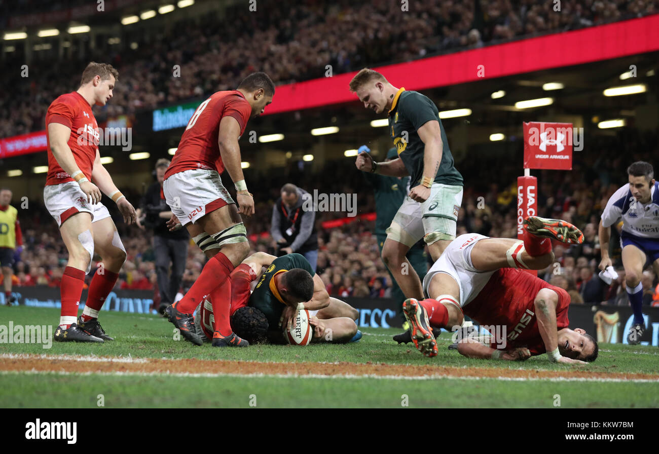 South Africa's Jesse Kriel goes over to score a try during the Autumn ...