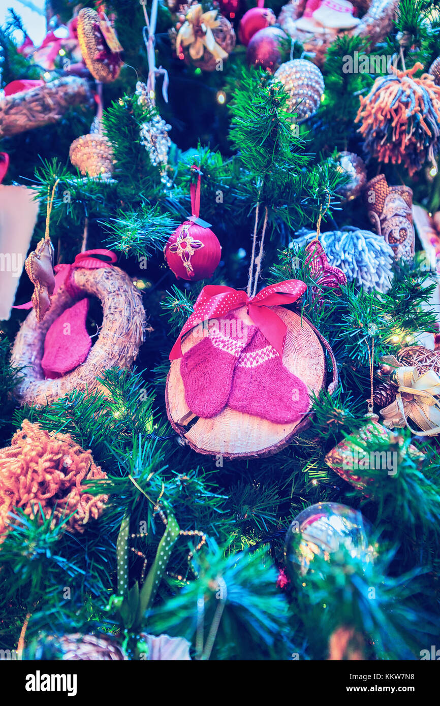 Details on Decorated Christmas tree in old Riga, Latvia. Fir tree is ...