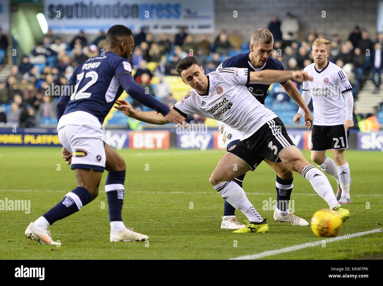 Millwall's Mahlon Romeo (left) and Sheffield United's Enda Stevens in ...