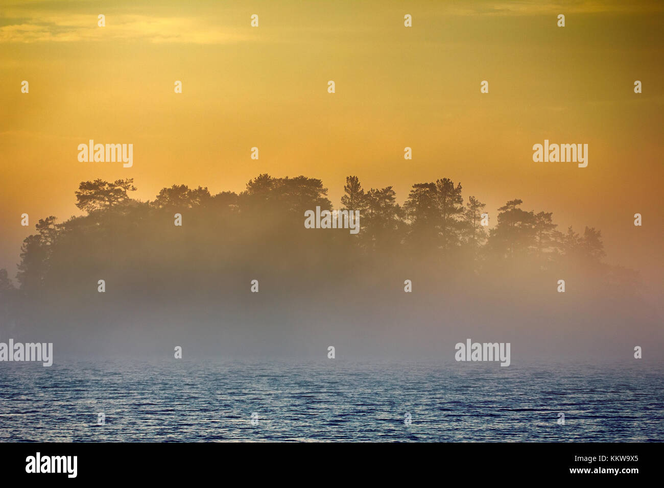 Huge lake Onega in Western Russia. Beautiful little forest Island in ...