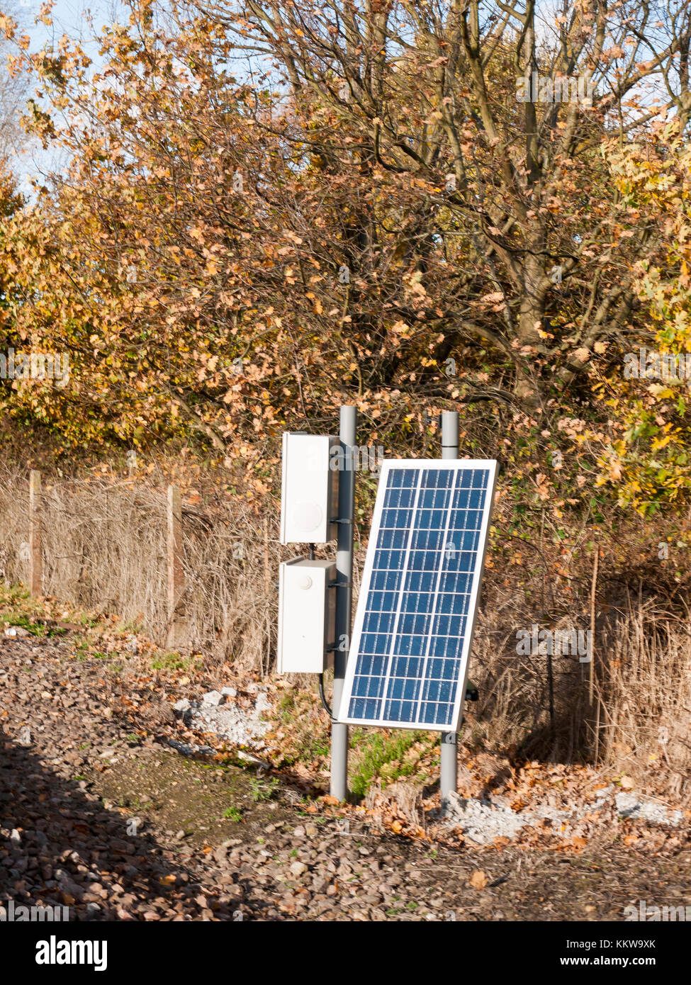 small solar panel on train tracks technology ; essex; england; uk Stock ...