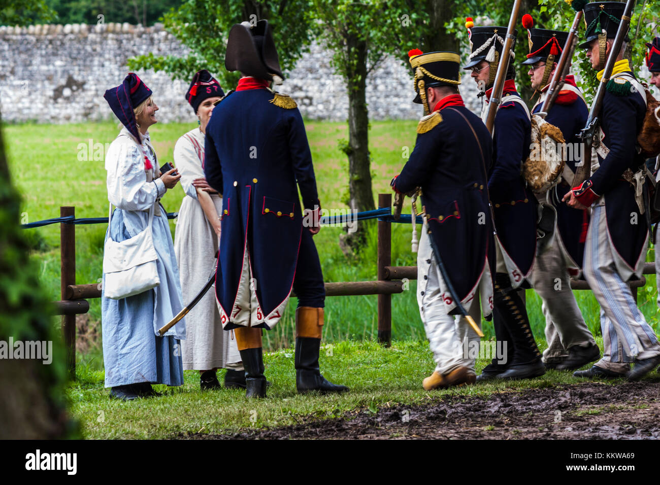 French napoleonic soldiers and two women Stock Photo - Alamy