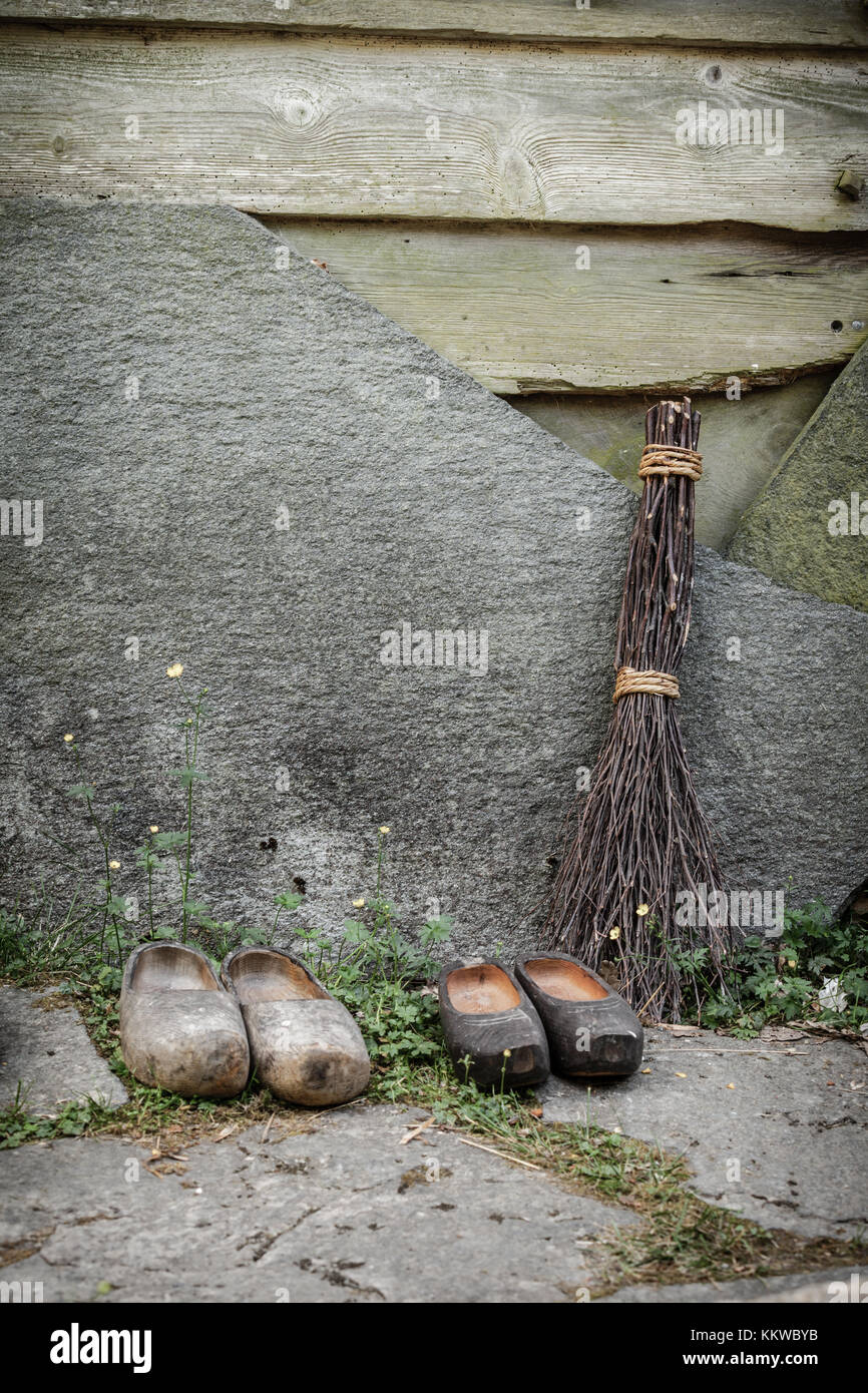 Regional tradition and culture, handmade concept. Wooden dutch shoes ...