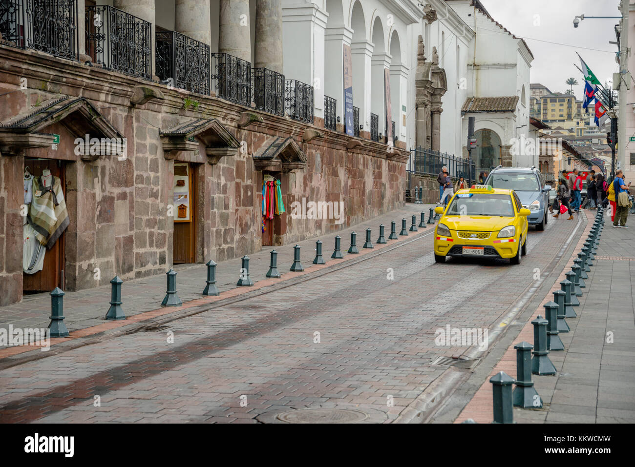 QUITO, ECUADOR NOVEMBER, 28, 2017: Some cars at historical center, in ...