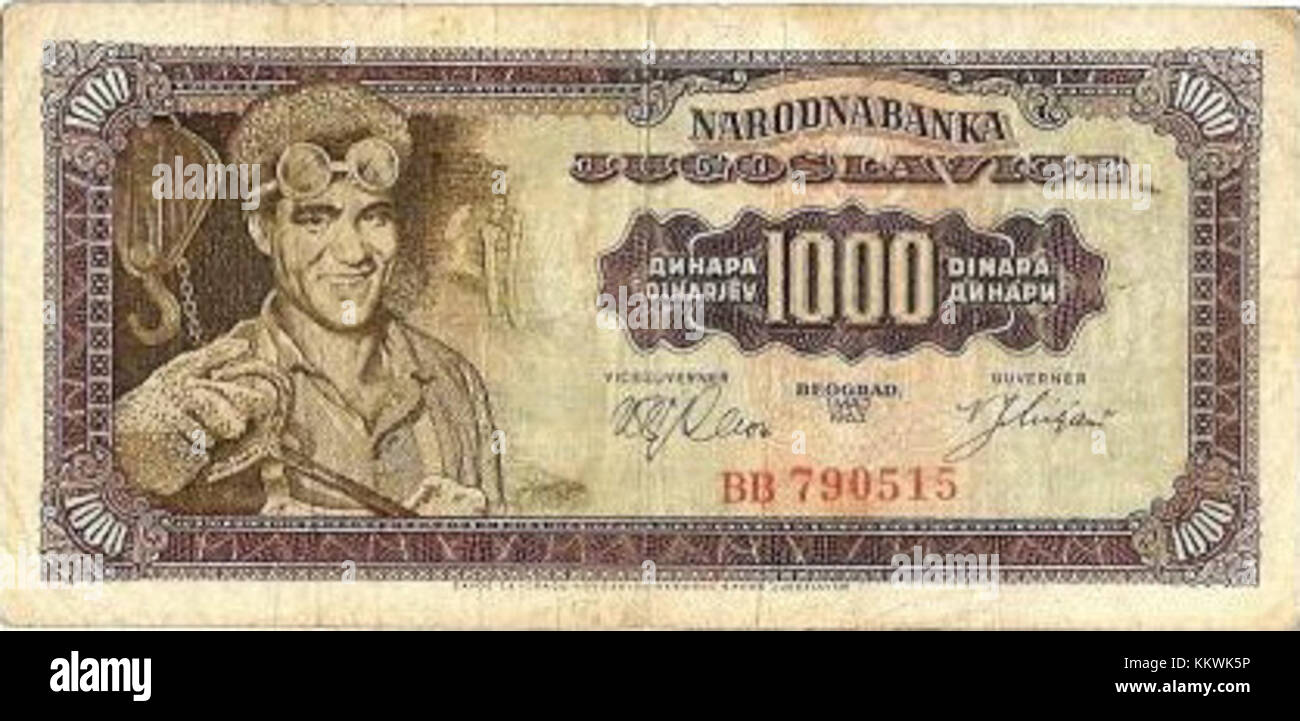 The 1000 dinar bill issued in 1963 was part of the Yugoslav dinar ...