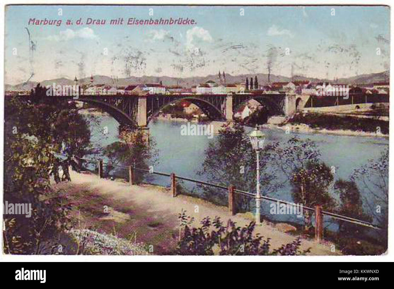 The postcard from 1918 shows a historic view of Maribor, Slovenia. It ...