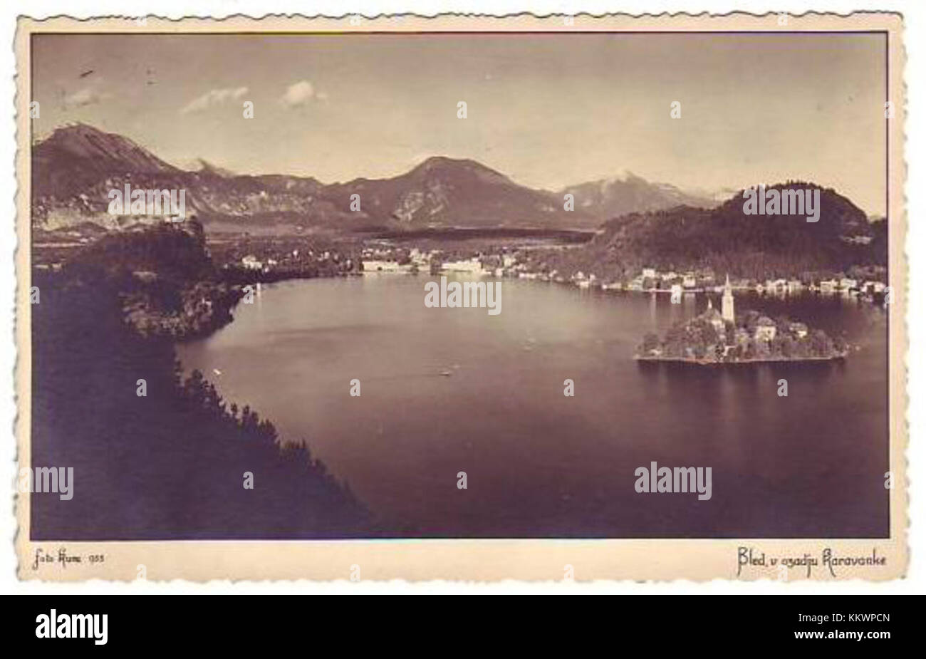 A 1939 postcard of Bled, Slovenia, showcasing the iconic landscape of ...