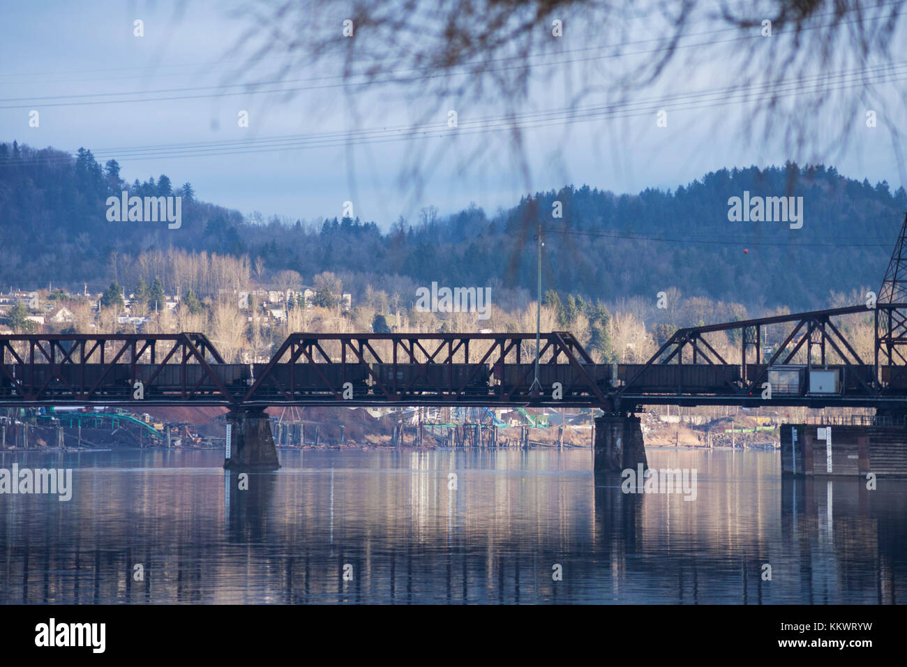 Train crossing bridge over the Fraser River. Mission BC. Canada Stock ...