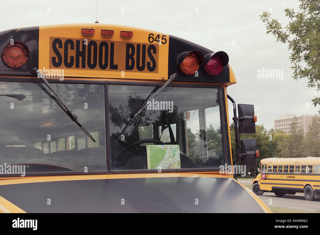 School buses lined up outside sporting event. Calgary Alberta Canada ...