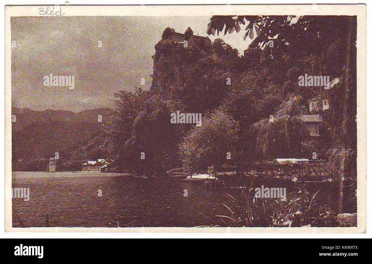 This 1957 postcard of Bled, Slovenia, captures the iconic views of Lake ...