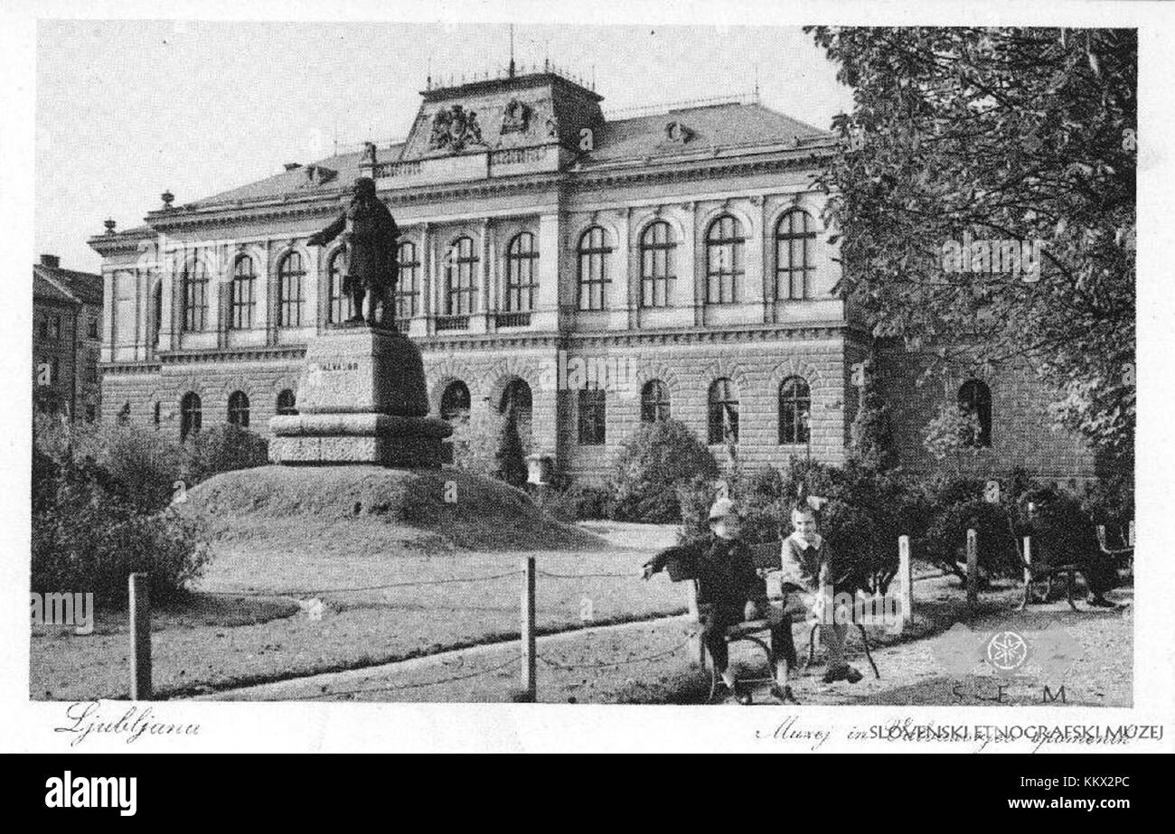 Postcard of Ljubljana, Valvasor statue (2 Stock Photo - Alamy