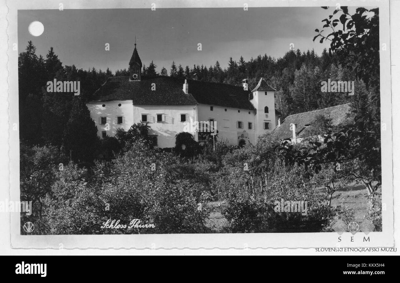 A vintage postcard showing Turn Castle in Velenje, Slovenia, depicting ...