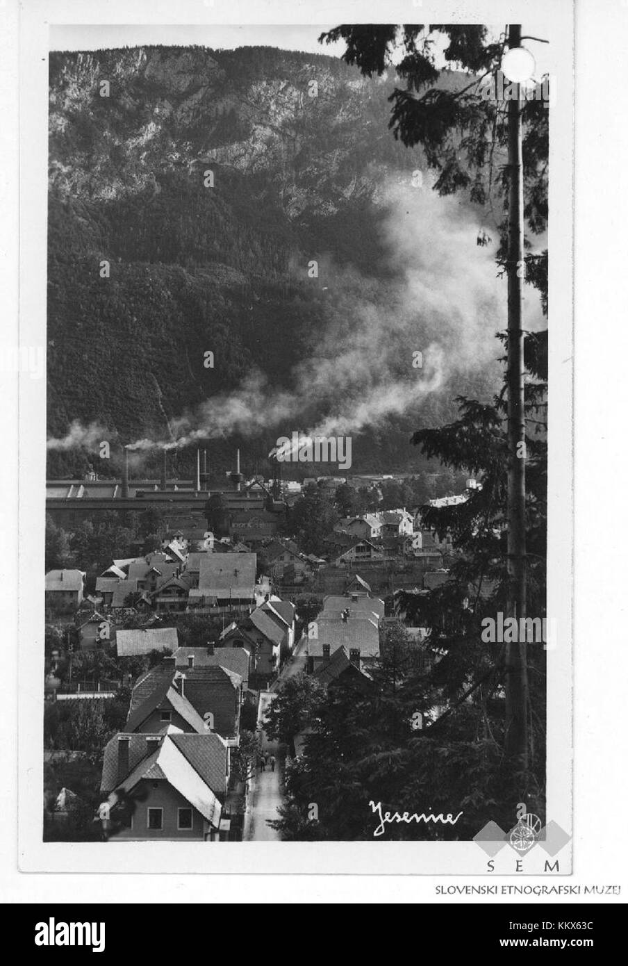 The postcard of Jesenice depicts a visual representation of the town of ...