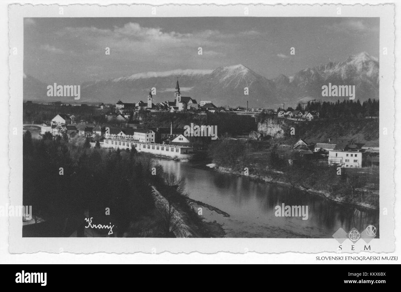 This postcard depicts a scenic view of Kranj, a city in Slovenia known ...